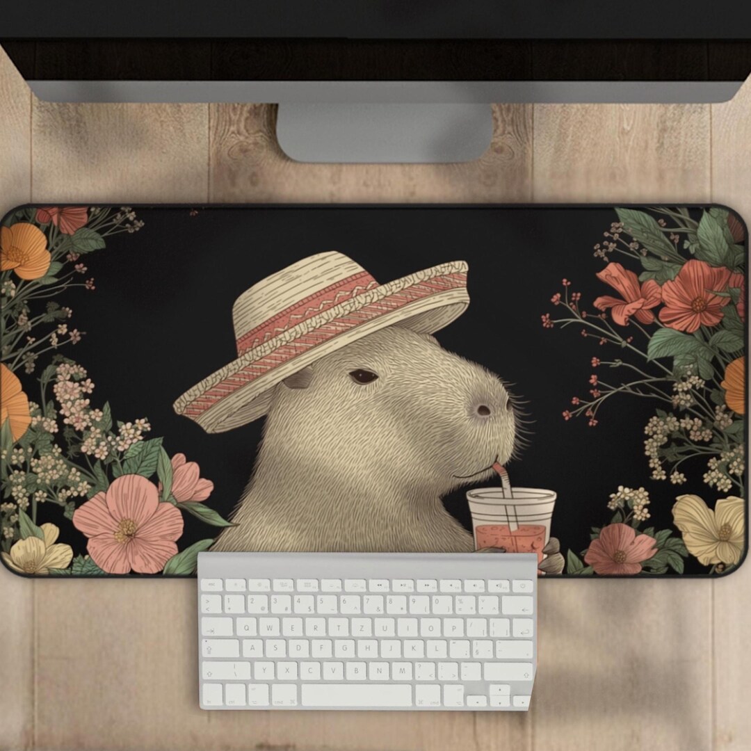 Floral Capybara Mouse Pad Large Cute Capy Desk Mat Floral Mousepad XL ...