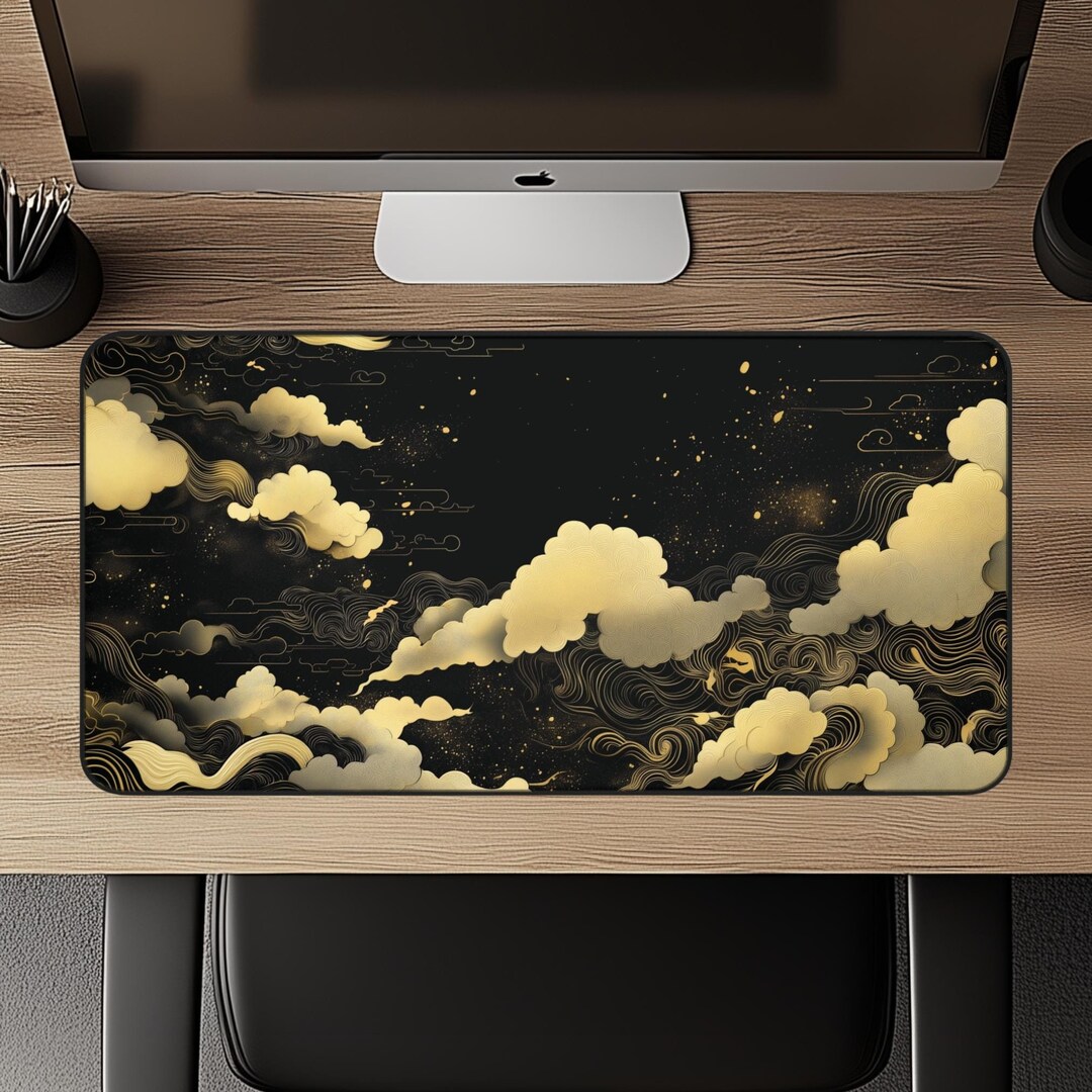 Black and Gold Desk Mat, Chinese Clouds Mouse Pad, Office Accessory ...