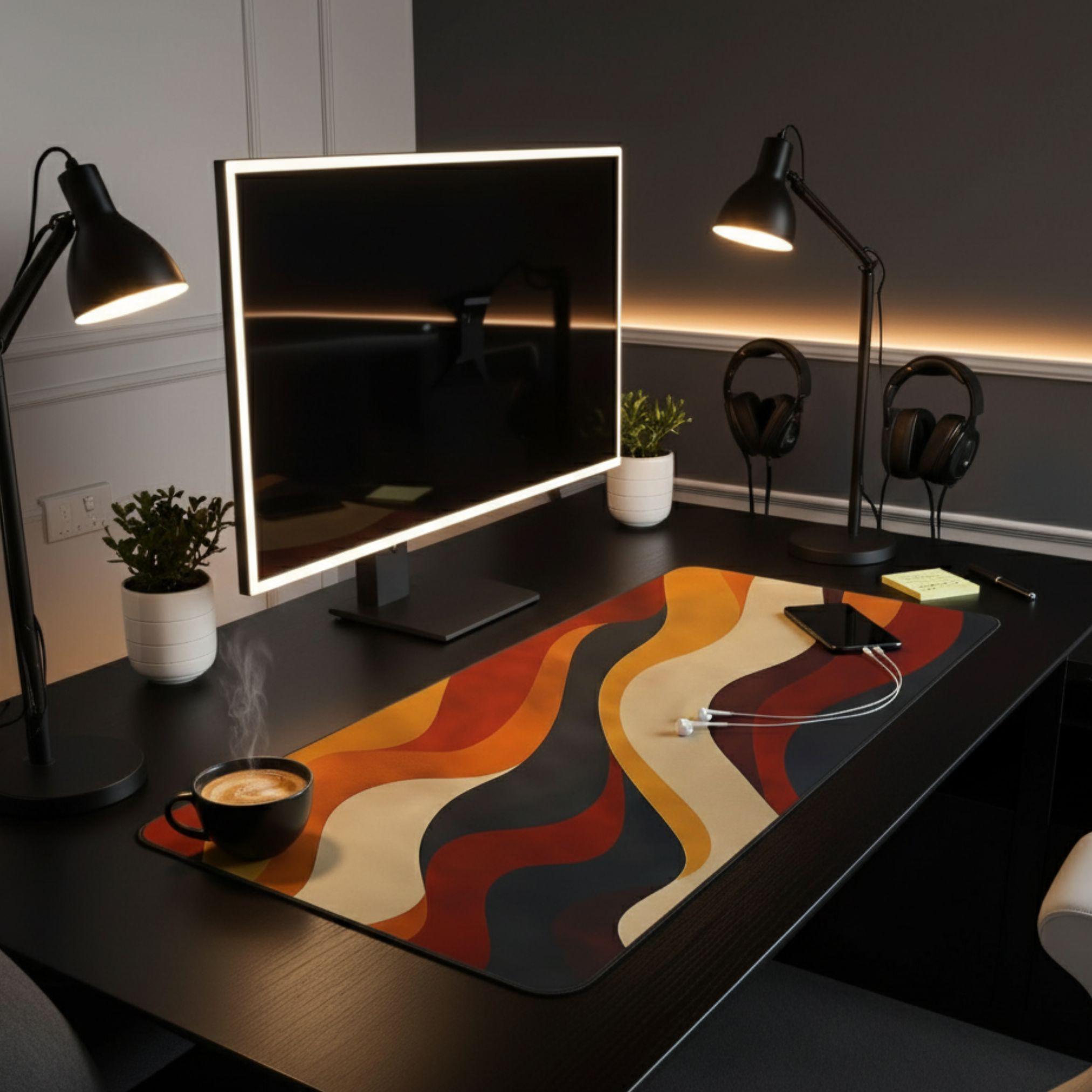 Wavy Desk Mat XL: Retro Abstract Computer Pad, Boho Office Decor - Etsy