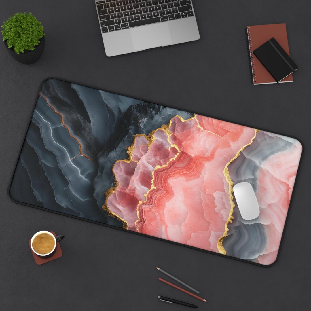 Pink and Black Marble Desk Mat, Mousepad XXL, Large Desk Pad, Pink Desk ...
