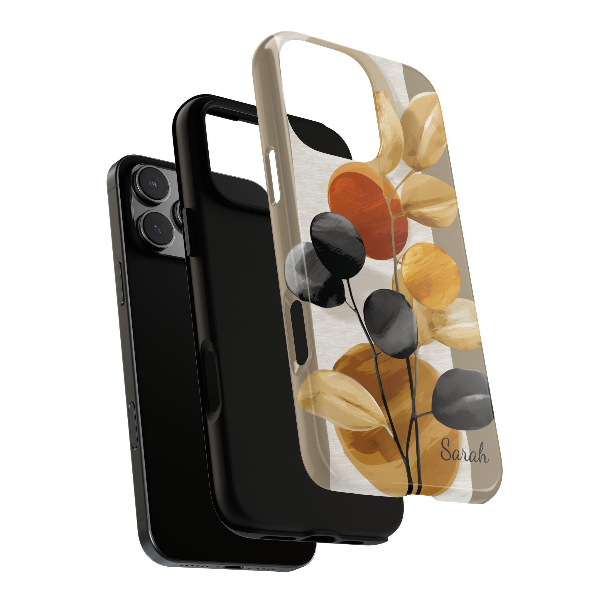 Boho Phone Case Custom Name, Abstract Plants Phone Cover for iPhone 16 ...
