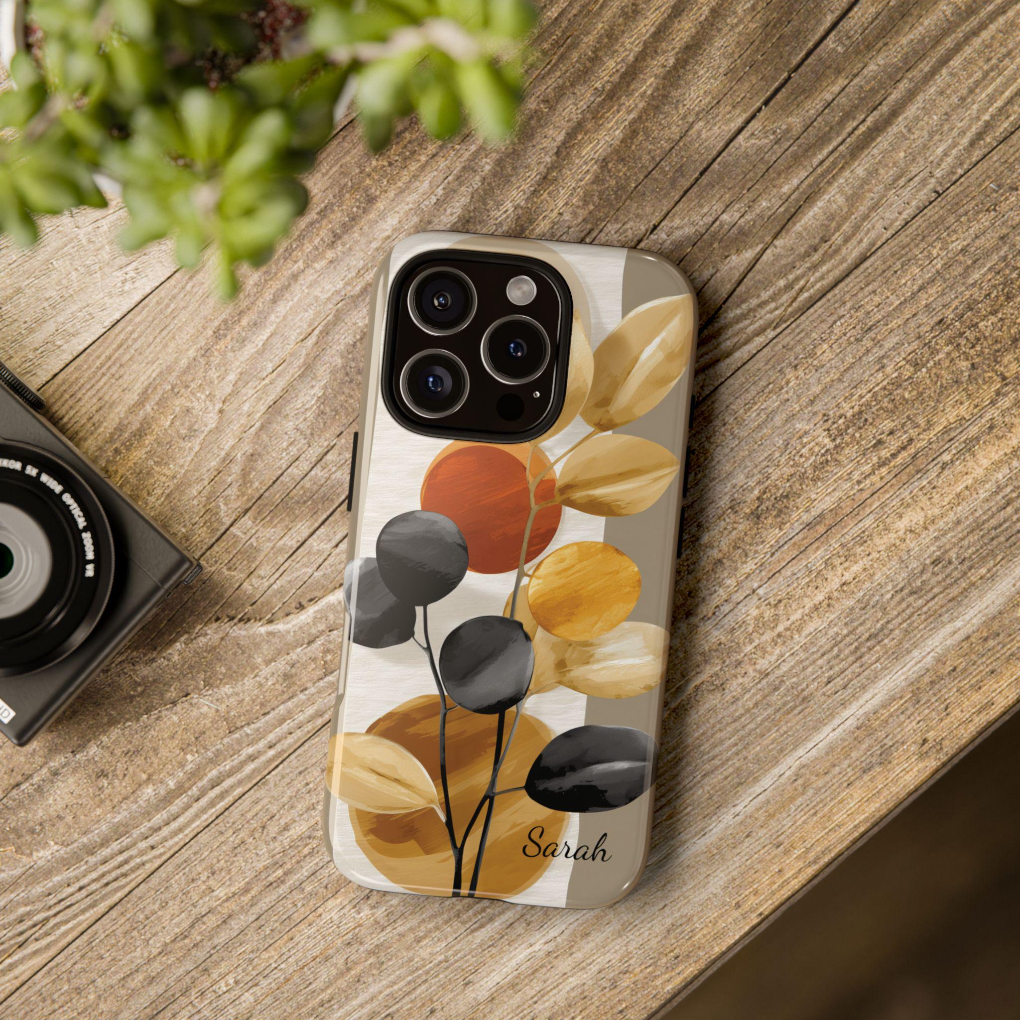 Boho Phone Case Custom Name, Abstract Plants Phone Cover for iPhone 16 ...