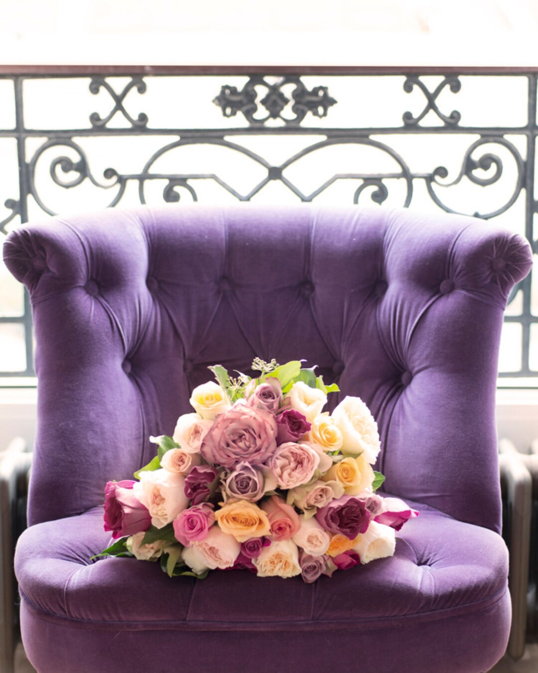 Paris Photograph - Purple Chair With English Roses in a Paris Apartment ...
