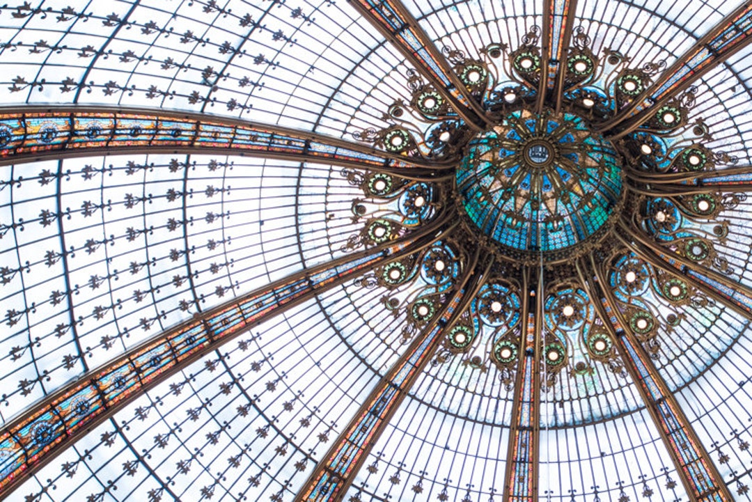 Paris Photography - Galeries Lafayette Ceiling, Teal Blue Architectural ...