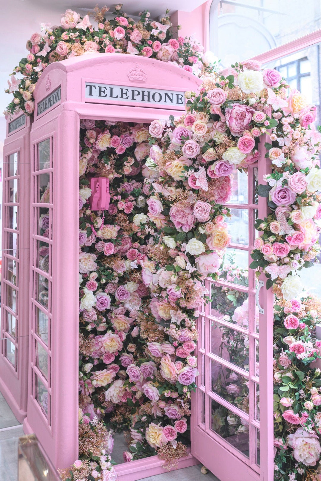 London Photograph - the Pink Phone Booth, London Phone Box, Roses ...
