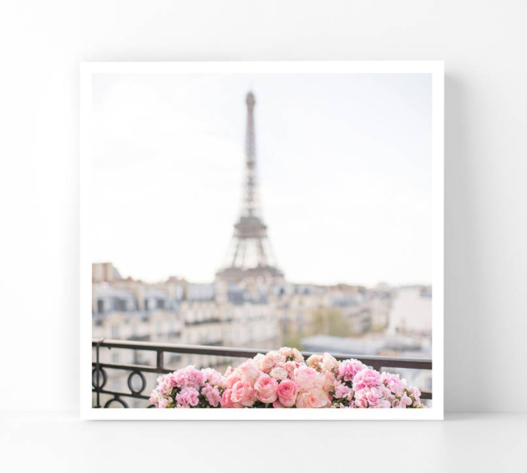 Paris Photography Rose Filled Balcony With the Eiffel Tower, 5x5 Paris ...