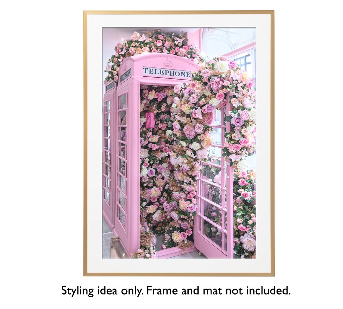 London Photograph - the Pink Phone Booth, London Phone Box, Roses ...