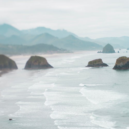 Oregon Coast Photograph Cannon Beach Waves Mist Sea Teal - Etsy