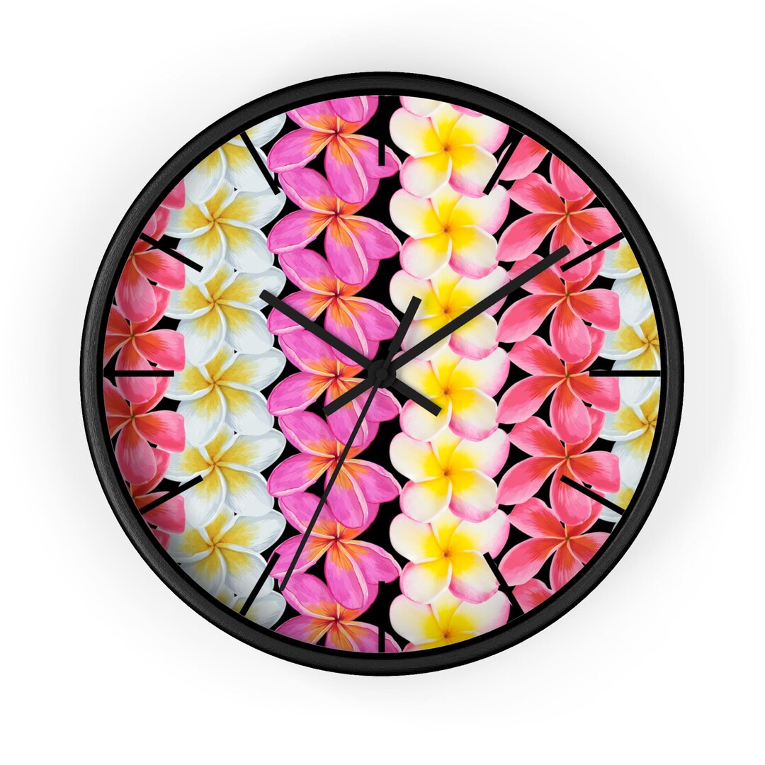Plumeria- Tropical Floral Wall Clock, Vibrant Home Decor, Hawaiian ...