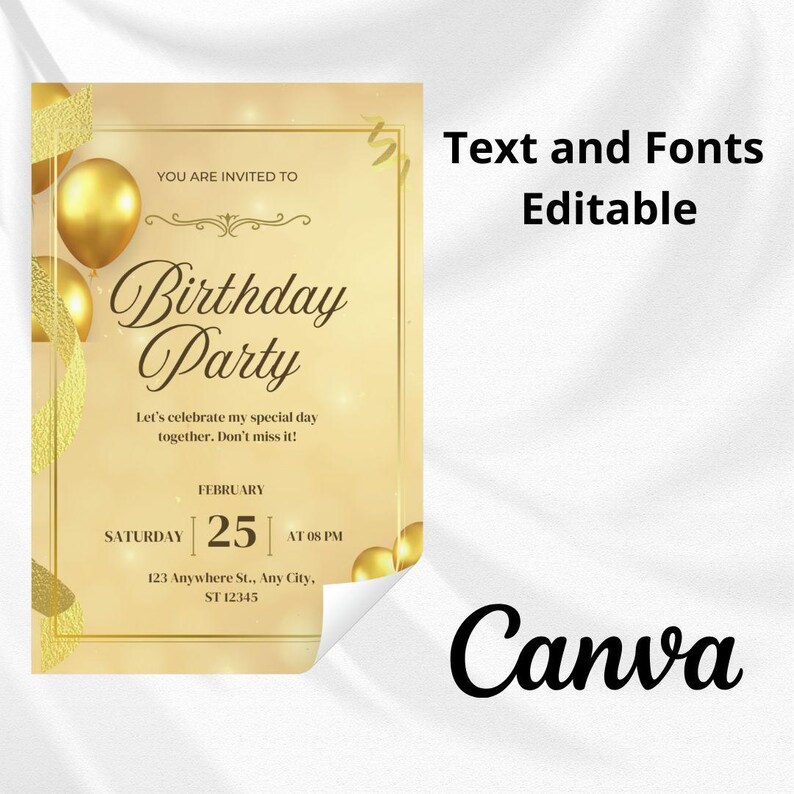 Editable Birthday Party Invitation in Canva, Personalized Birthday ...