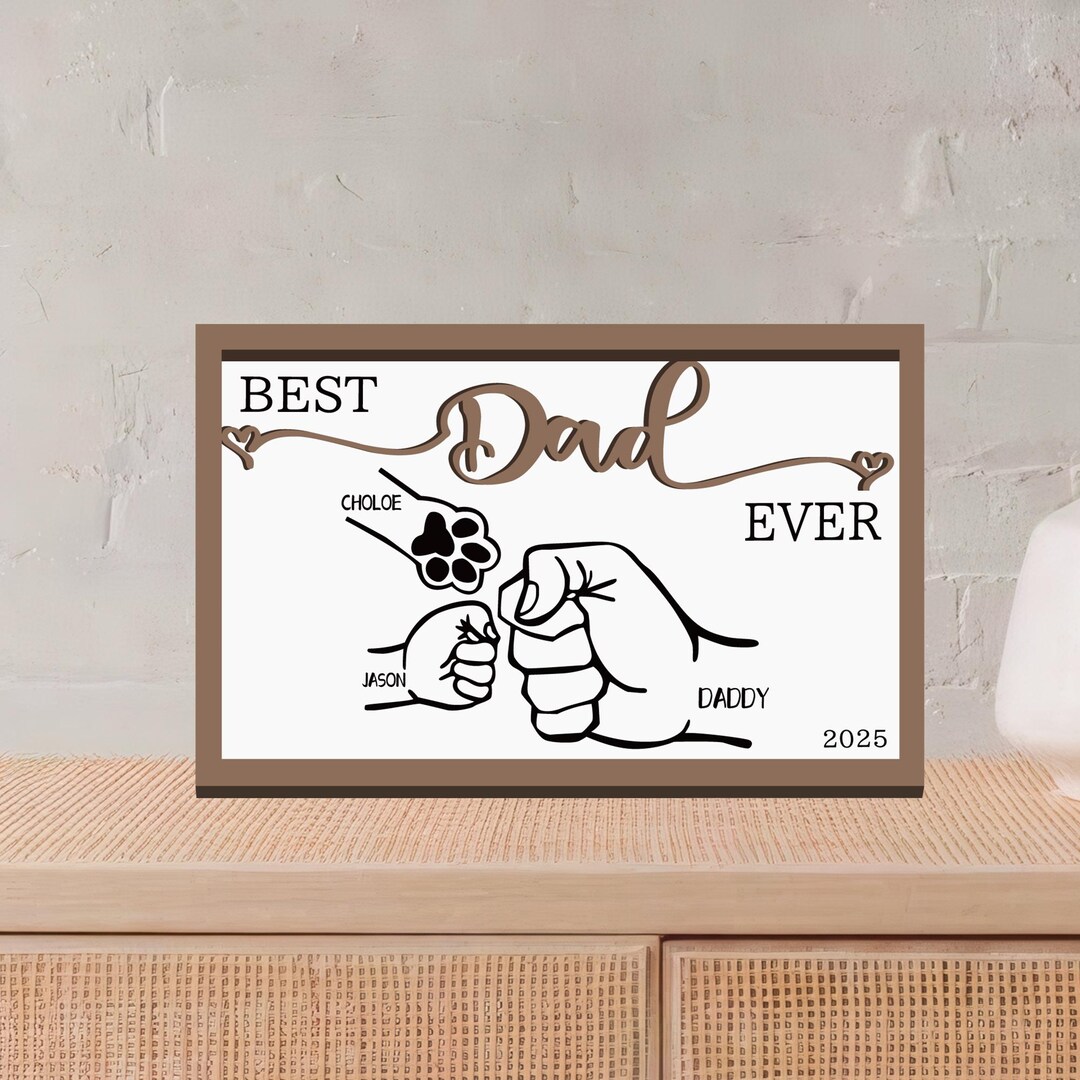 Family Fist Bump Frame With Pet, Dad and Kids Name Framed Sign, Wooden ...