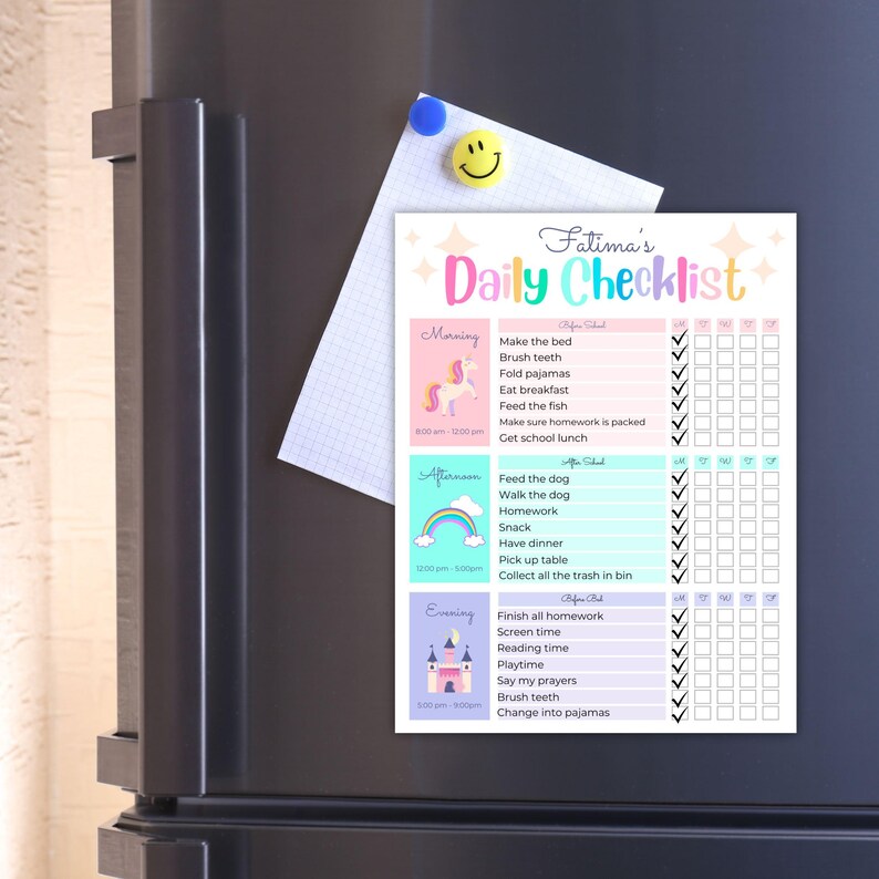 Kids Unicorn Daily Routine Checklist | You Can Do It | Positive ...