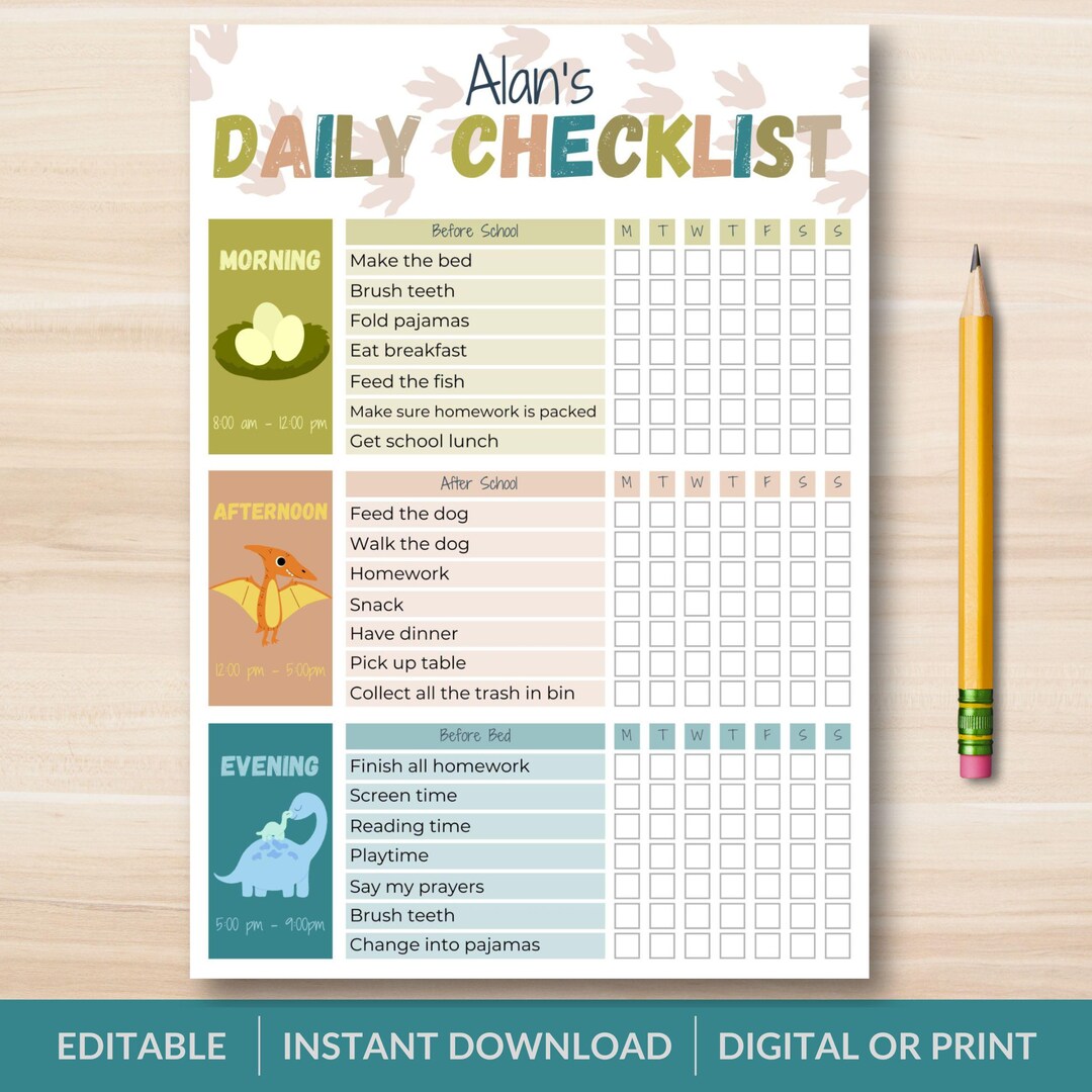 Kids Dinosaur Daily Routine Checklist | You Can Do It | Positive ...