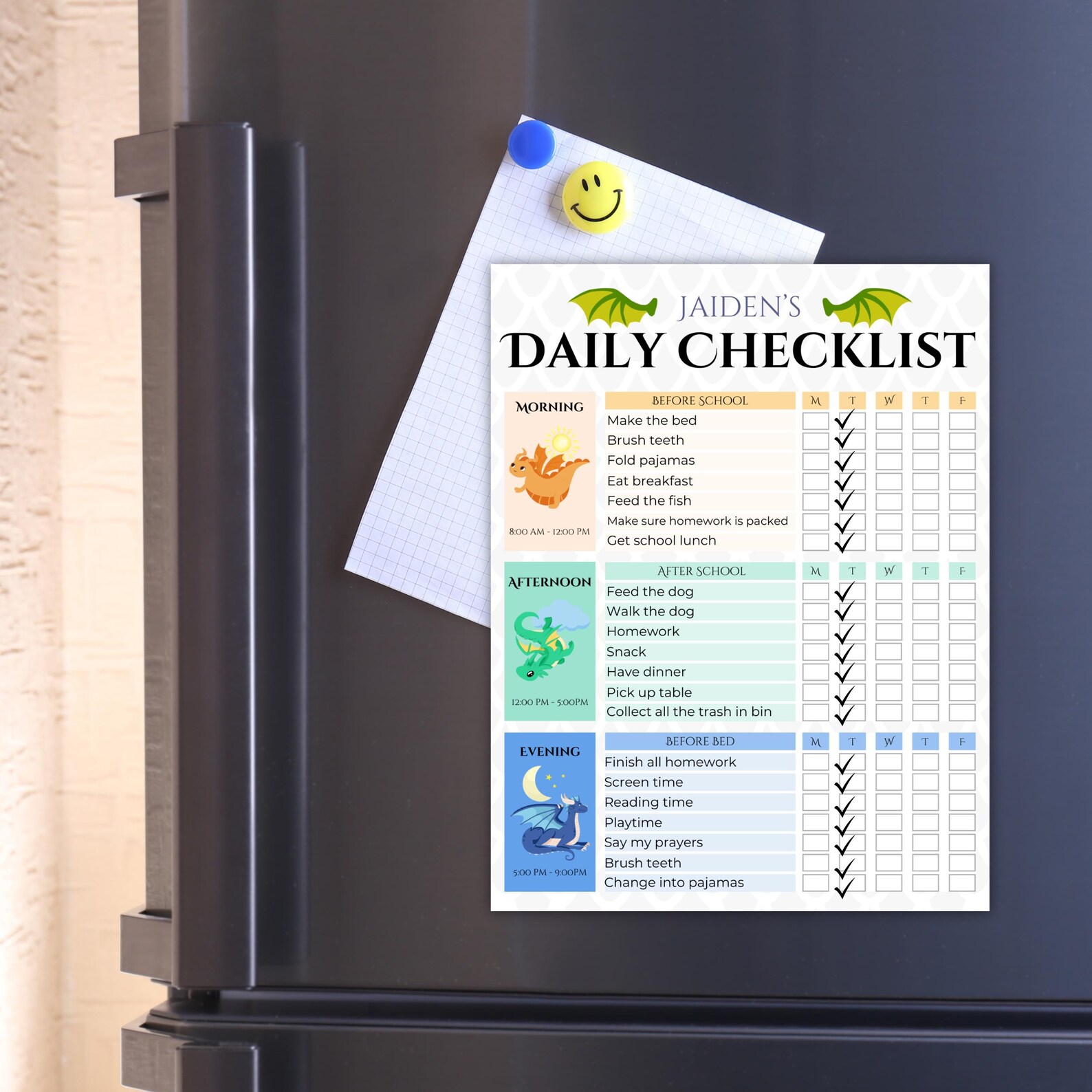 Kids Dragon Daily Routine Checklist | You Can Do It | Positive ...