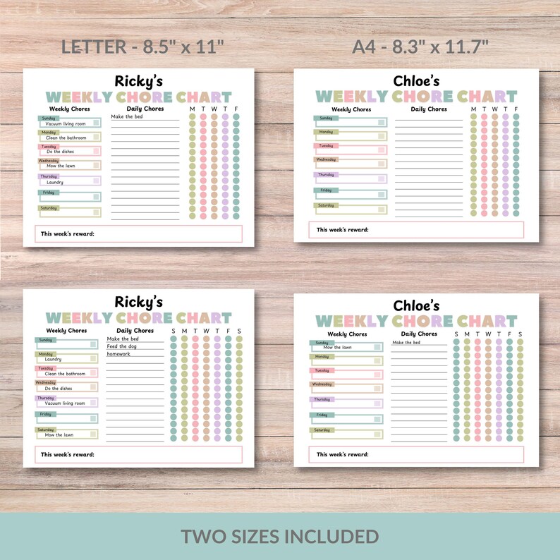 Weekly Chore Chart | Task Chart | Instant Download | Reward Chart ...