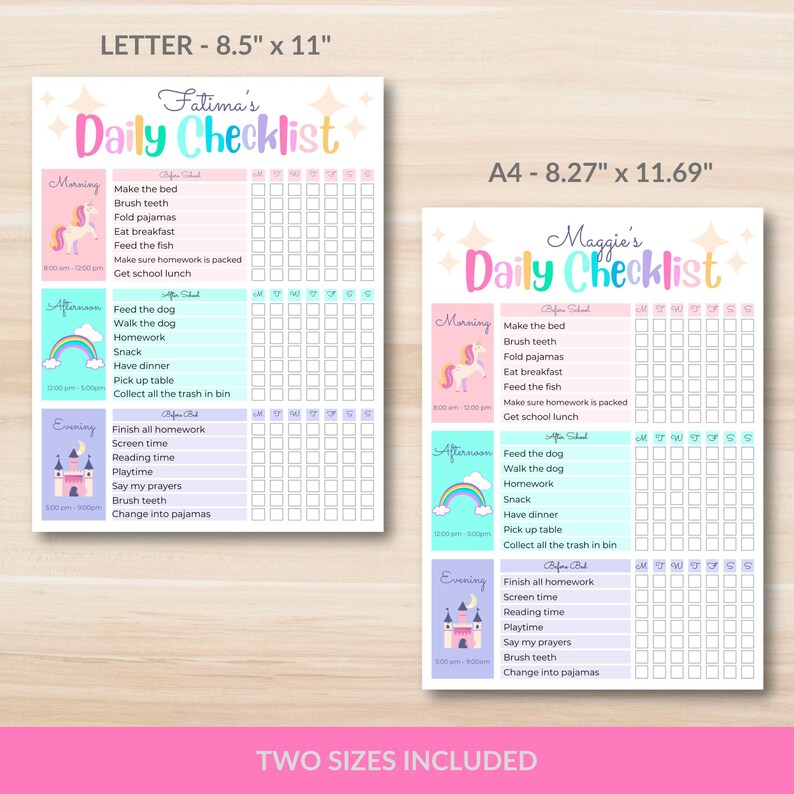 Kids Unicorn Daily Routine Checklist | You Can Do It | Positive ...