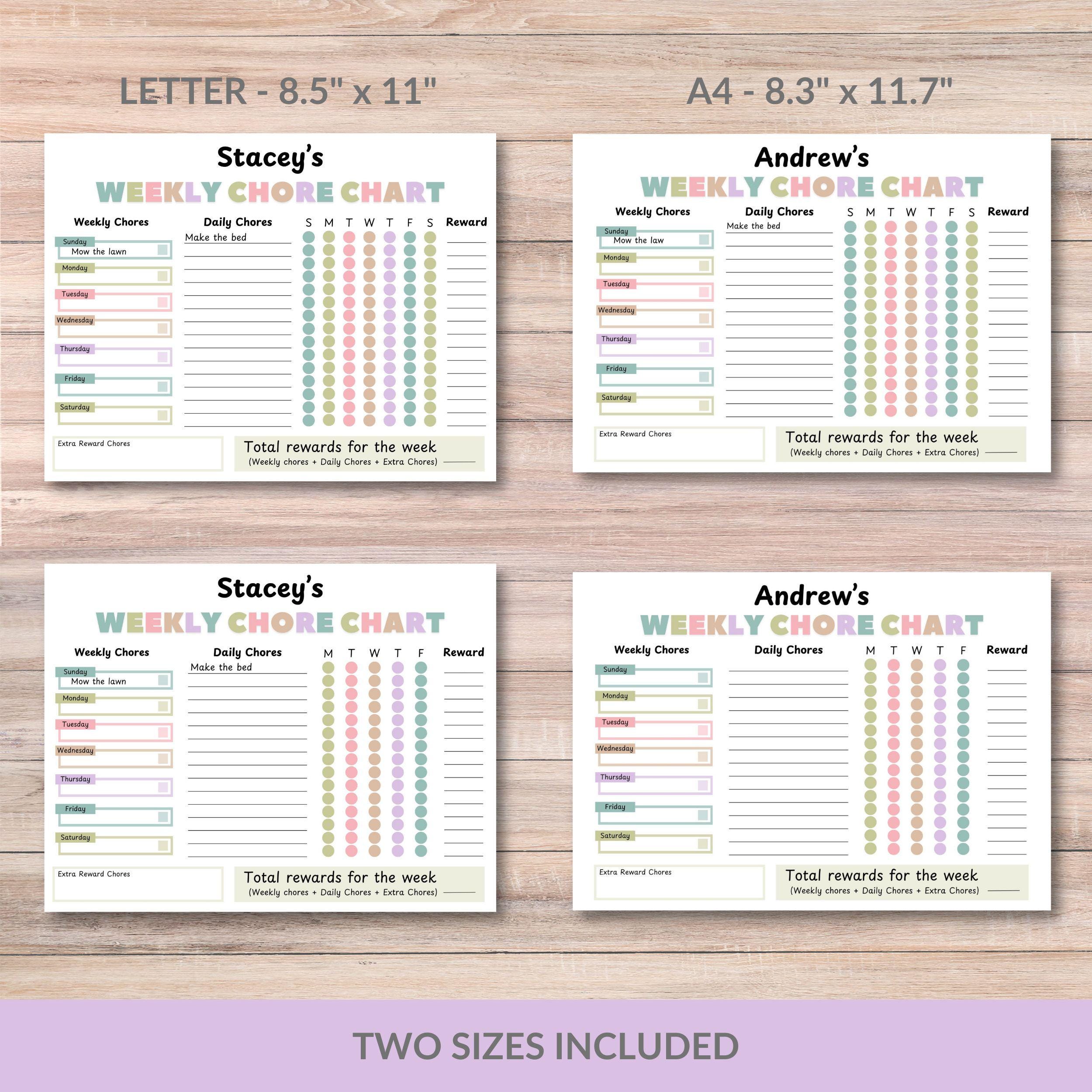 Weekly Chore Chart | Task Chart | Instant Download | Reward Chart ...
