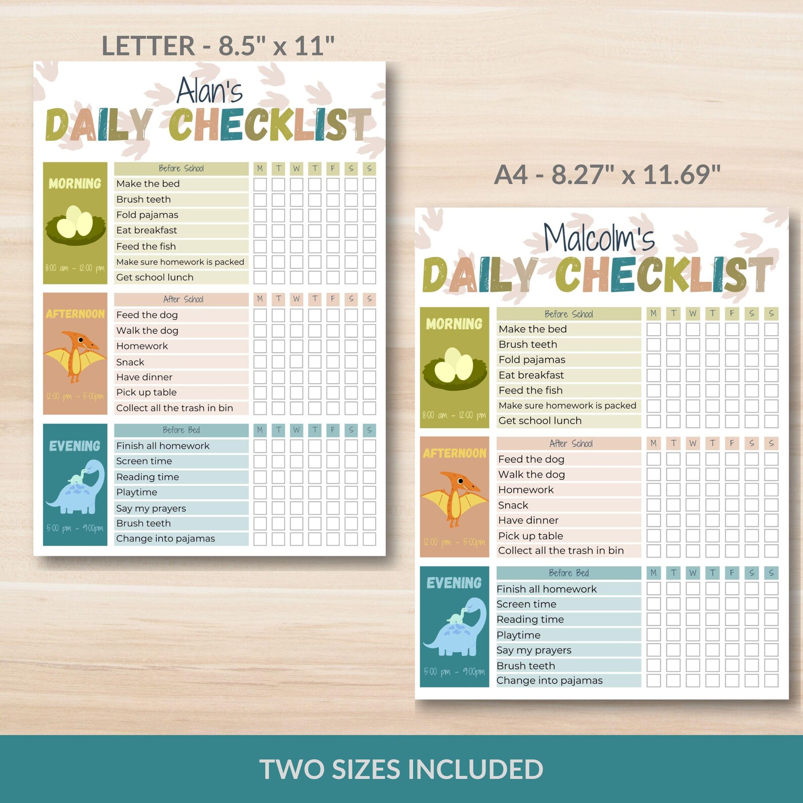 Kids Dinosaur Chore Chart: Daily Routine Checklist (digital Download ...