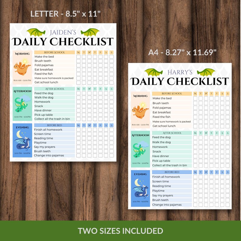 Kids Dragon Daily Routine Checklist | You Can Do It | Positive ...