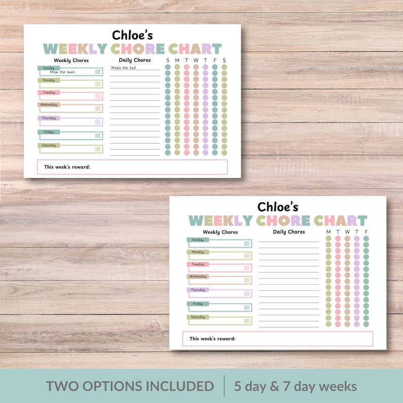Weekly Chore Chart | Task Chart | Instant Download | Reward Chart ...