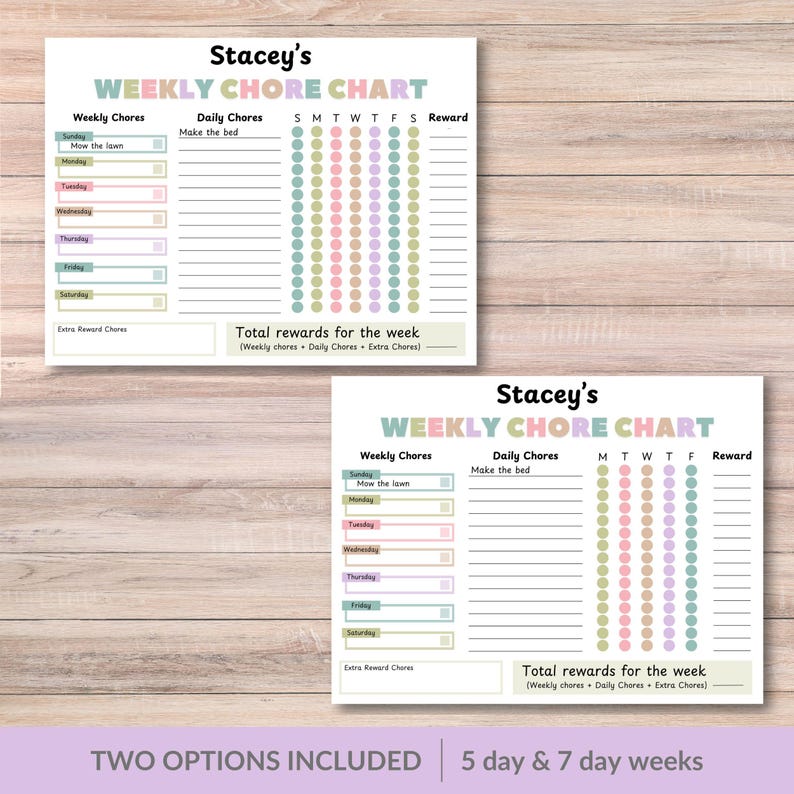 Weekly Chore Chart | Task Chart | Instant Download | Reward Chart ...