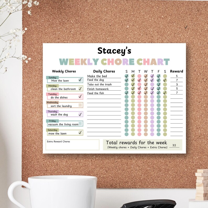 Weekly Chore Chart | Task Chart | Instant Download | Reward Chart ...