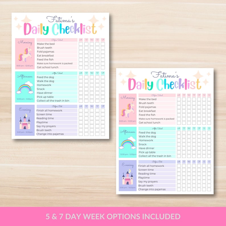 Kids Unicorn Daily Routine Checklist | You Can Do It | Positive Reinforcement | Chore Chart ...