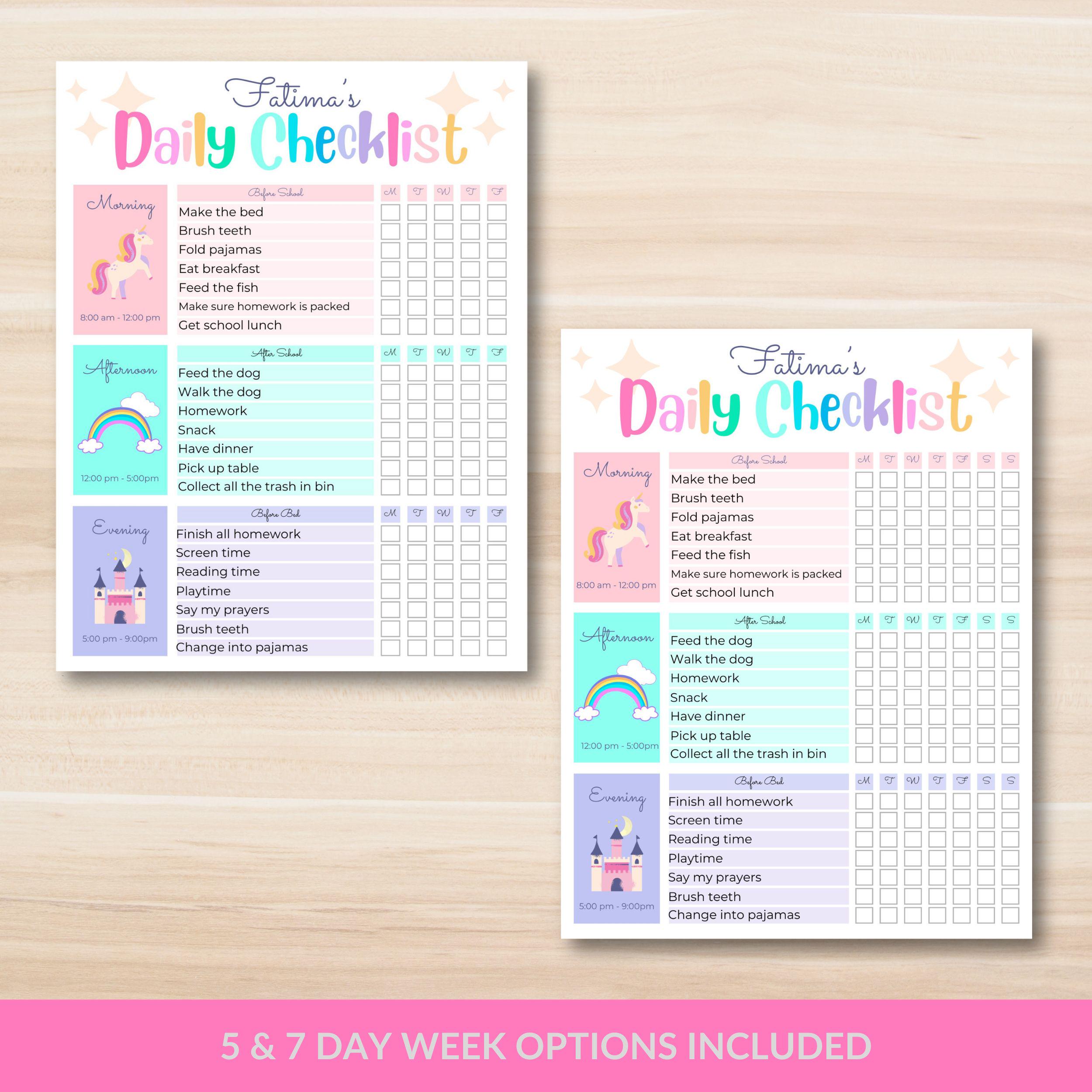 Kids Unicorn Daily Routine Checklist | You Can Do It | Positive ...
