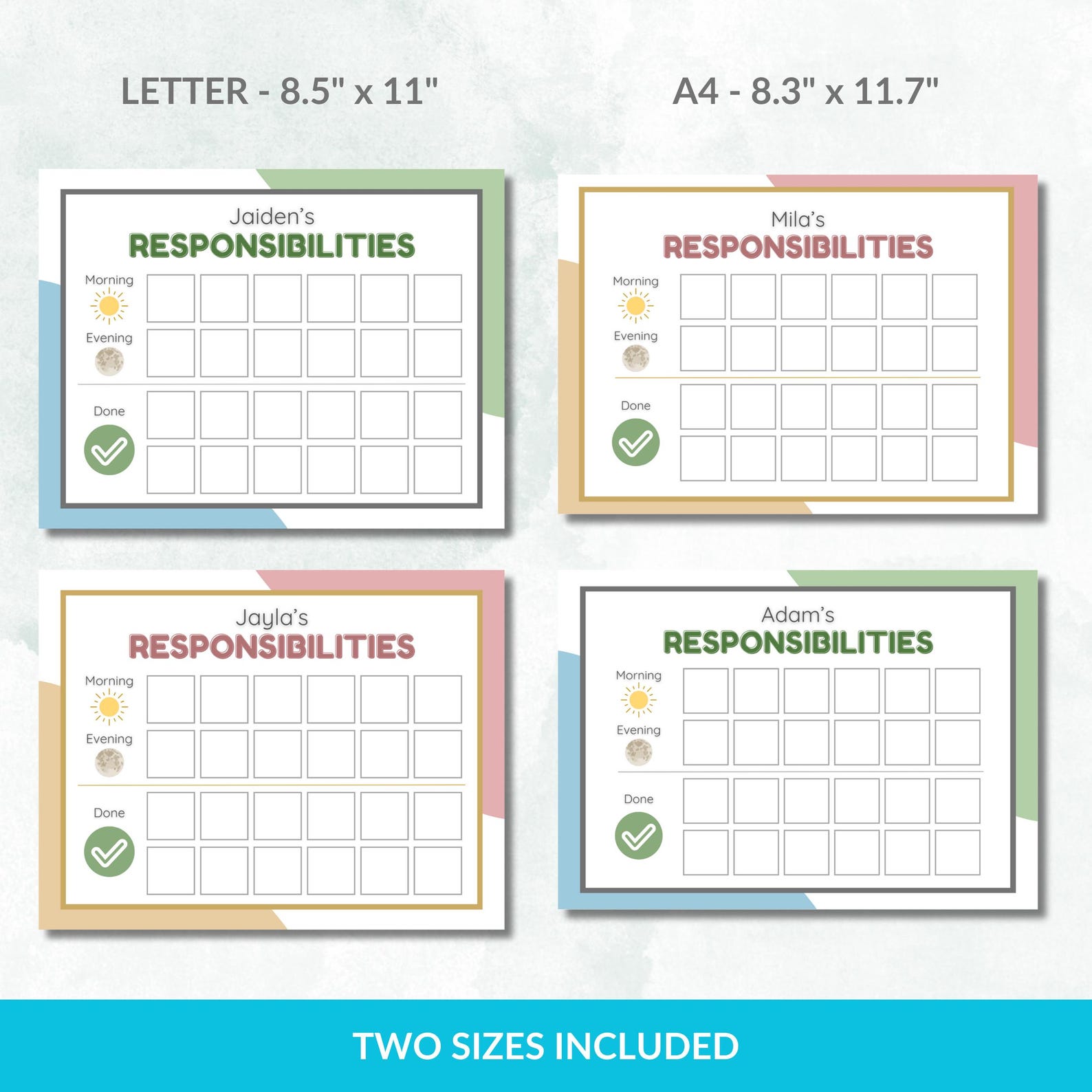 Kids Daily Responsibilities Chart | Customizable | Children's Colorful ...