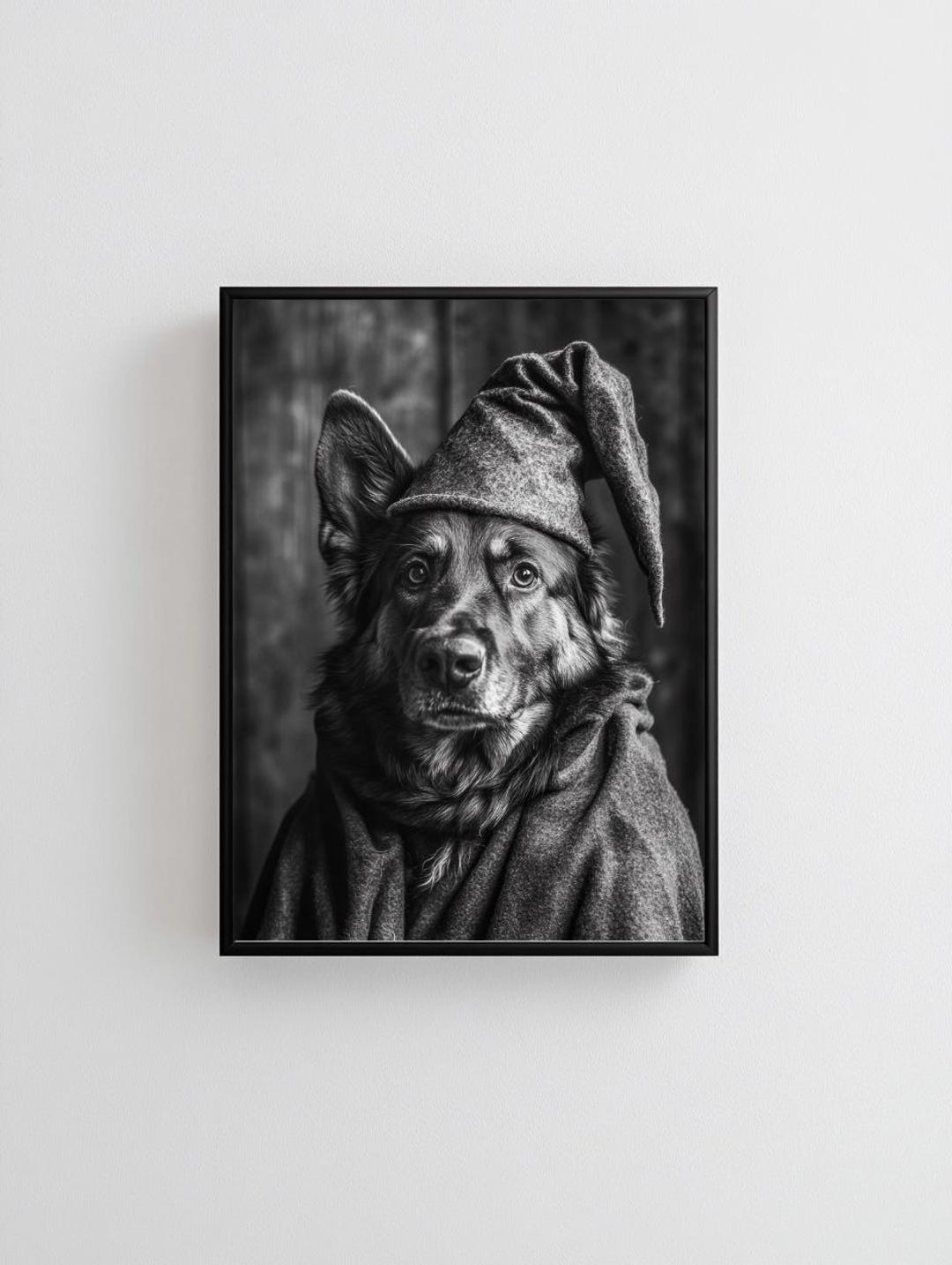 Dog Wizard Hat Black White Art Print, Magical Illustration, German ...
