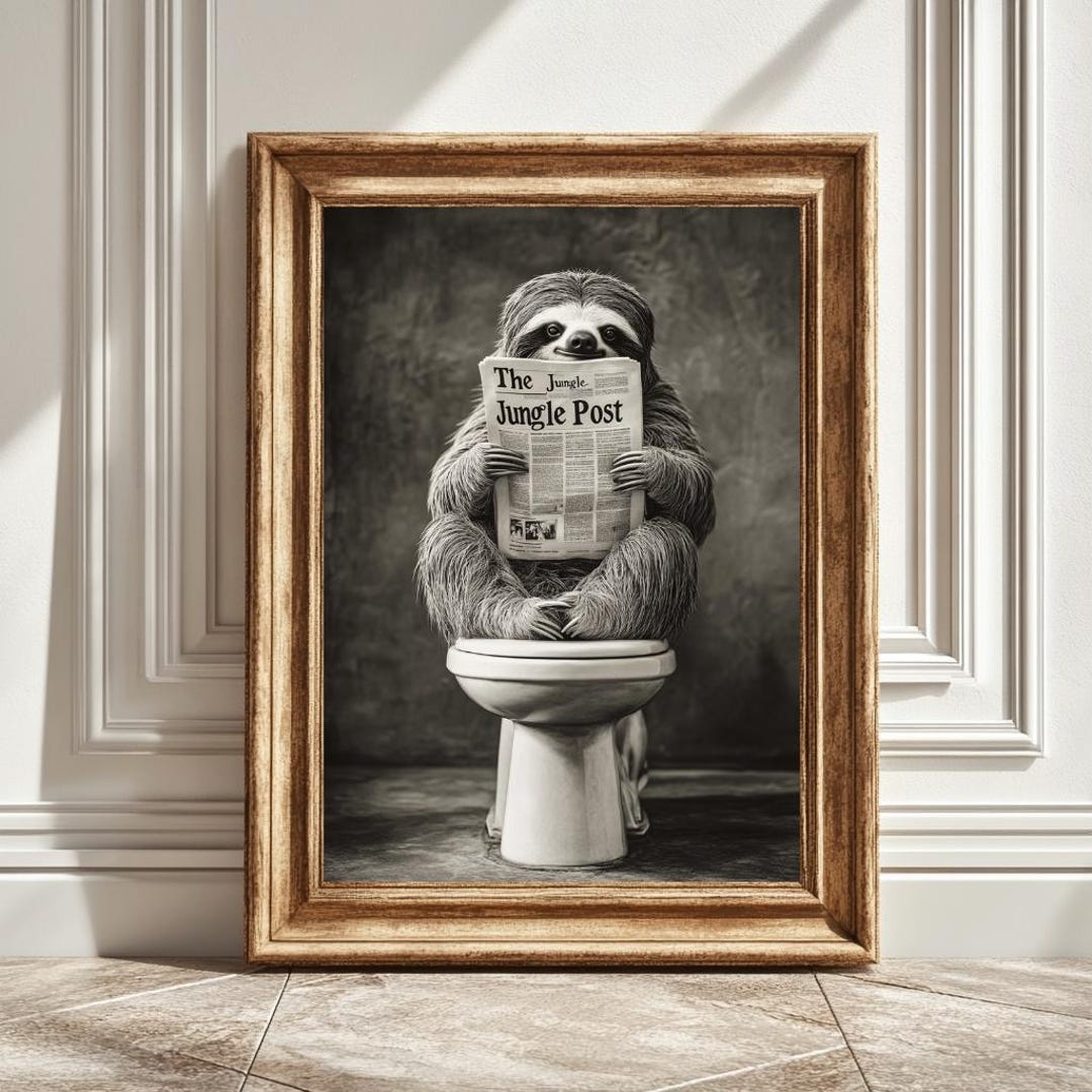 Sloth Toilet Newspaper Art Print: Funny Bathroom Decor (digital ...
