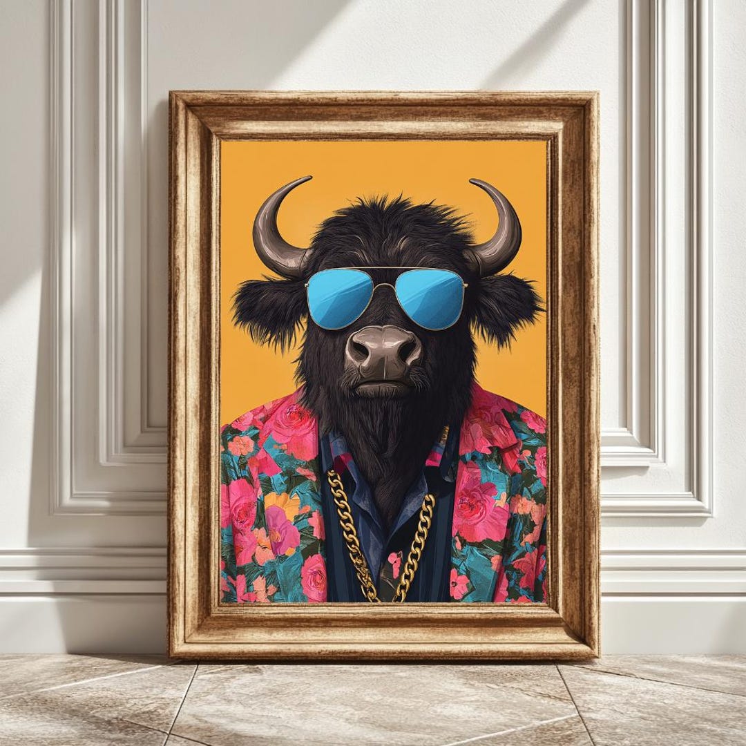 Realistic Buffalo in Suit Digital Art Print, Wall Art, Unique Interior ...
