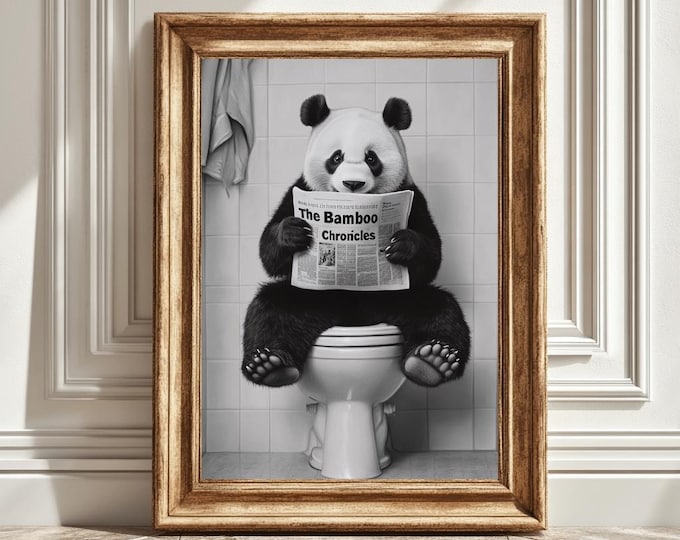 Cute Panda Animal Bathroom Wall Art, Toilet Print, Printed Wall Art ...