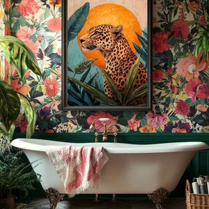 Boho Style Leopard Digital Art Print, Animal Wall Decor, Living Room ...