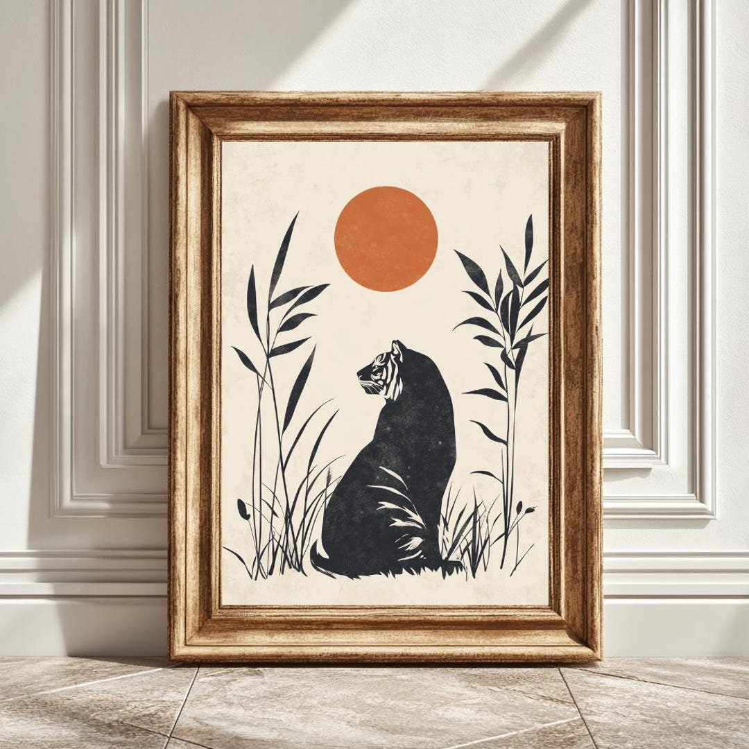Minimalist Tiger Sun Art Print, Digital Wall Decor, Modern Tiger Art ...