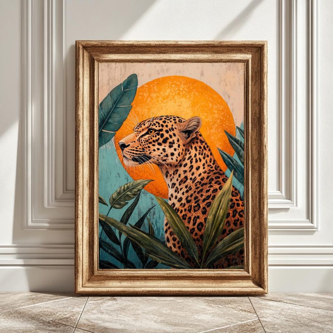 Boho Style Leopard Digital Art Print, Animal Wall Decor, Living Room ...