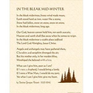 In the Bleak Mid Winter Poem by Christina Georgina Rossetti Calligraphy ...