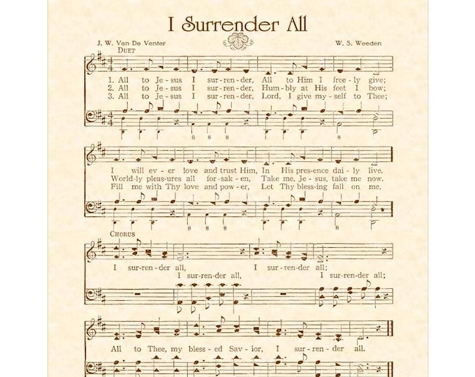 I SURRENDER ALL Hymn on Parchment Wall Art Christian Home & Office ...