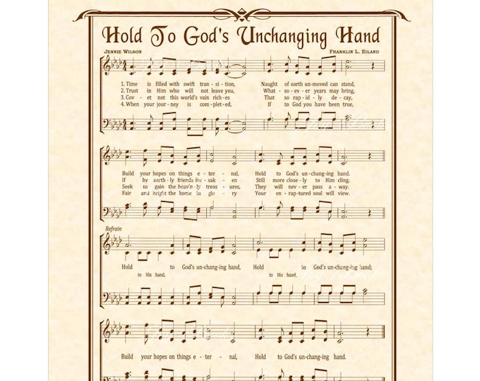 HOLD to GOD'S Unchanging Hand 8x10 Antique Hymn Art Print Natural ...