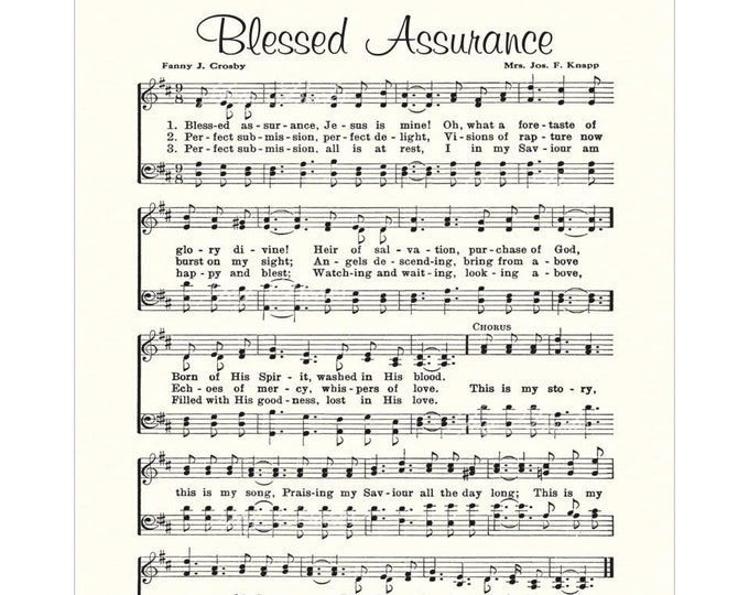 BLESSED ASSURANCE Hymn Wall Art Christian Home & Office Decor Vintage ...