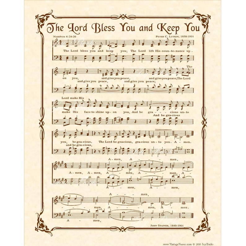 The LORD Bless You and Keep You- Hymn Wall Art Custom Christian Home ...
