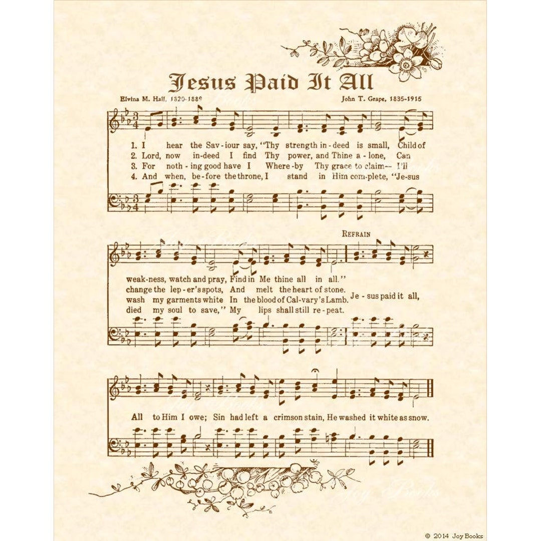 JESUS PAID IT All 8x10 Vintage Verses Sheet Music Art Hymn on Parchment ...