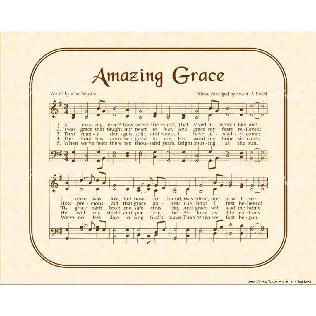 AMAZING GRACE Hymn Parchment Christian Home Decor Vintage Verses Sheet Music Inspirational Wall ...