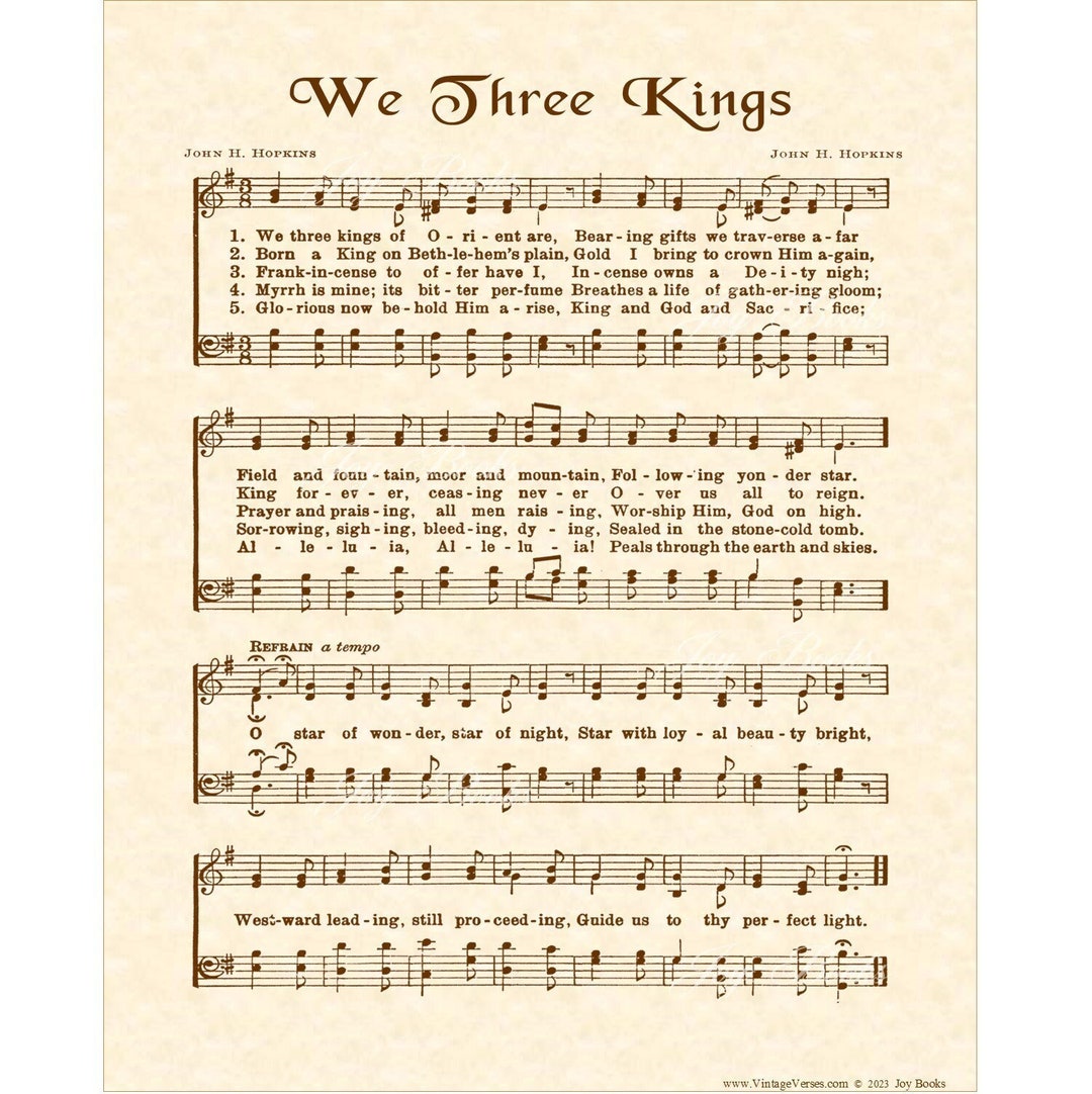 We Three Kings Christmas Carol Hymn on Parchment Christian Home Decor ...