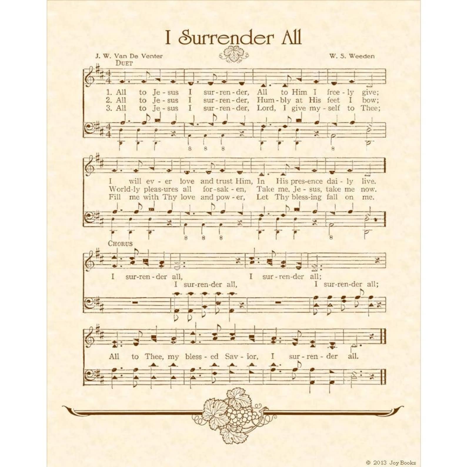 I SURRENDER ALL Hymn on Parchment Wall Art Christian Home & Office ...
