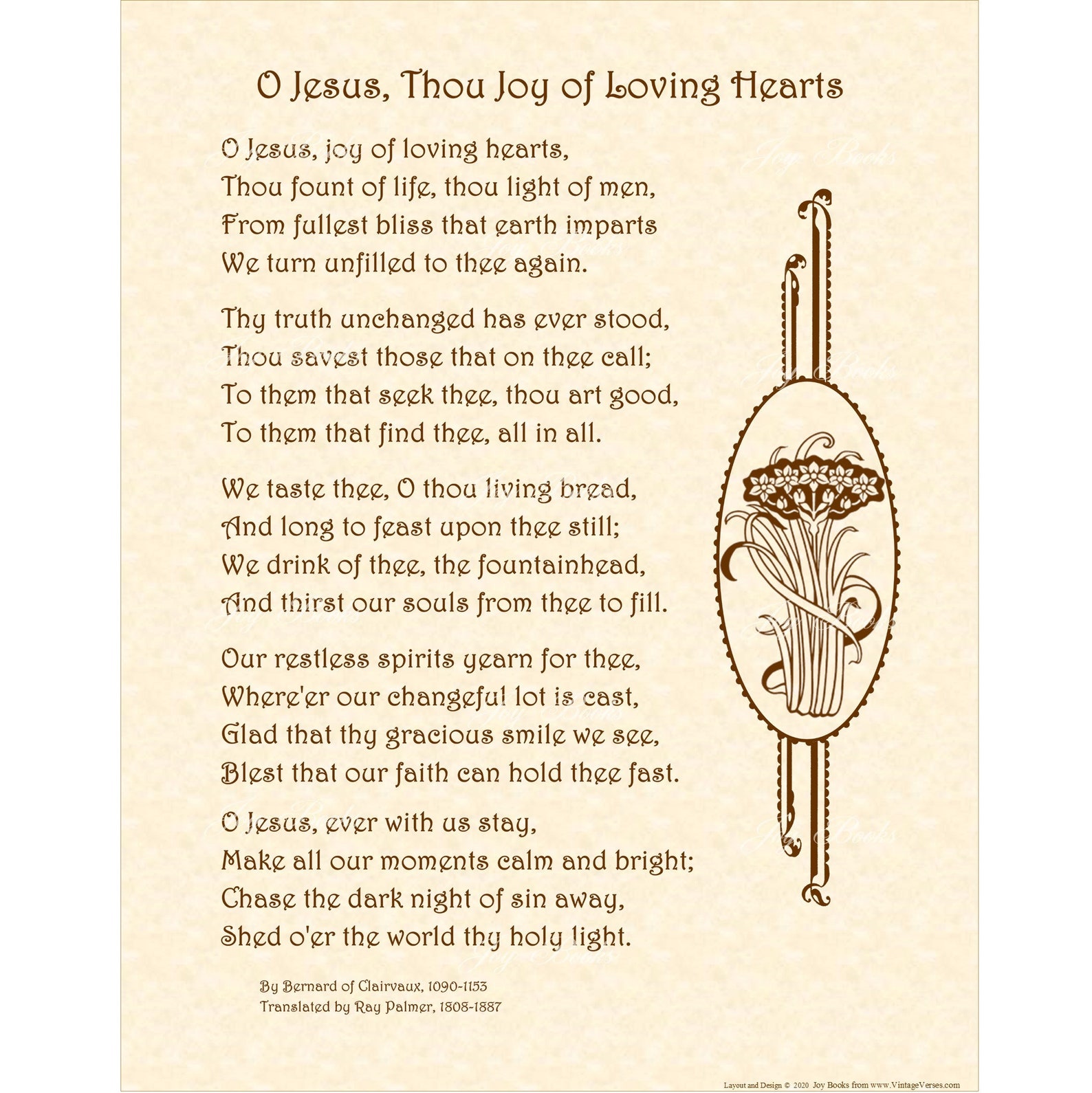 O Jesus Joy of Loving Hearts Poem by Bernard of Clairvaux - Etsy