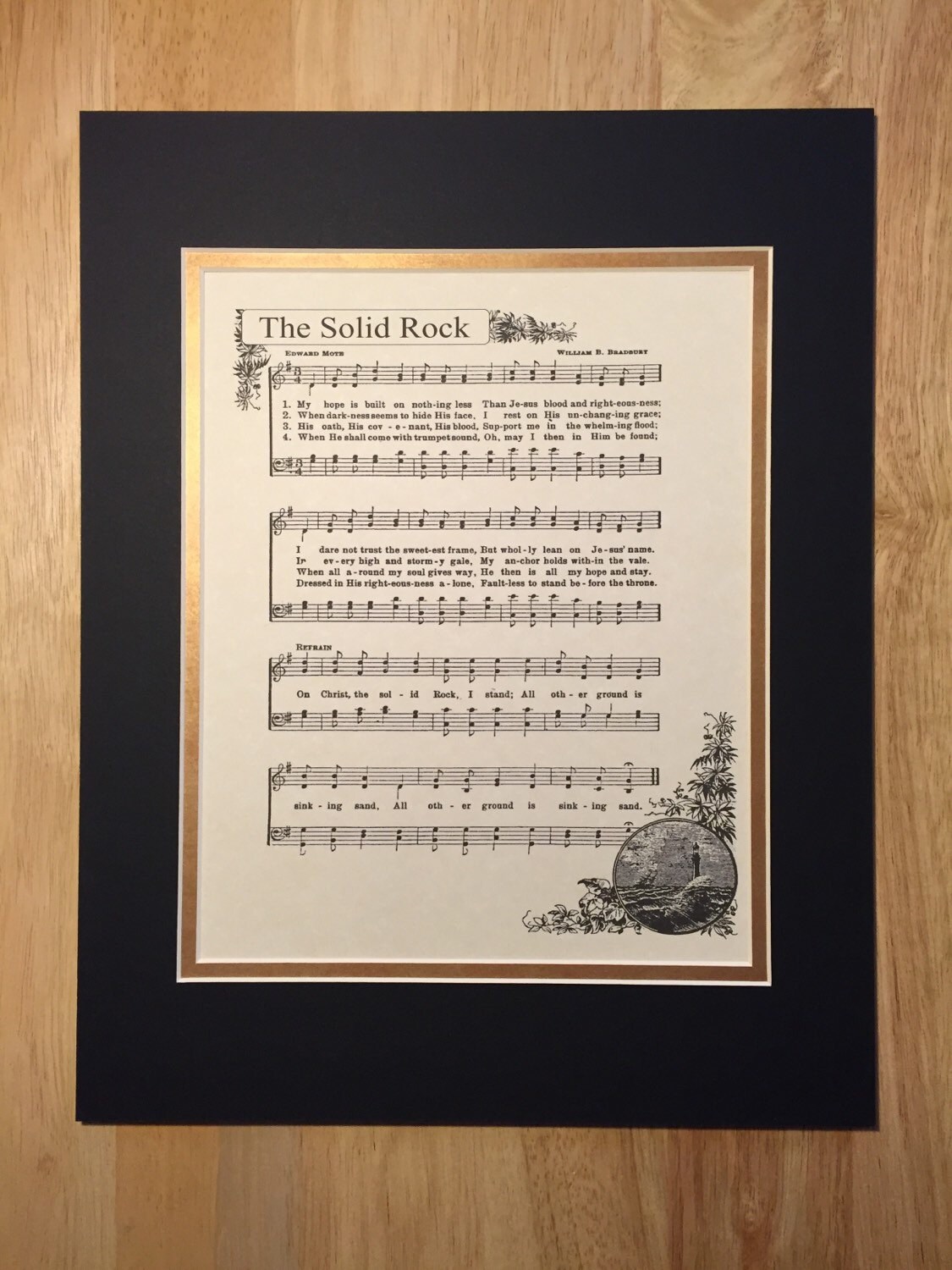 THE SOLID ROCK Aka My Hope is Built - Matted Hymn Wall Art - Custom ...