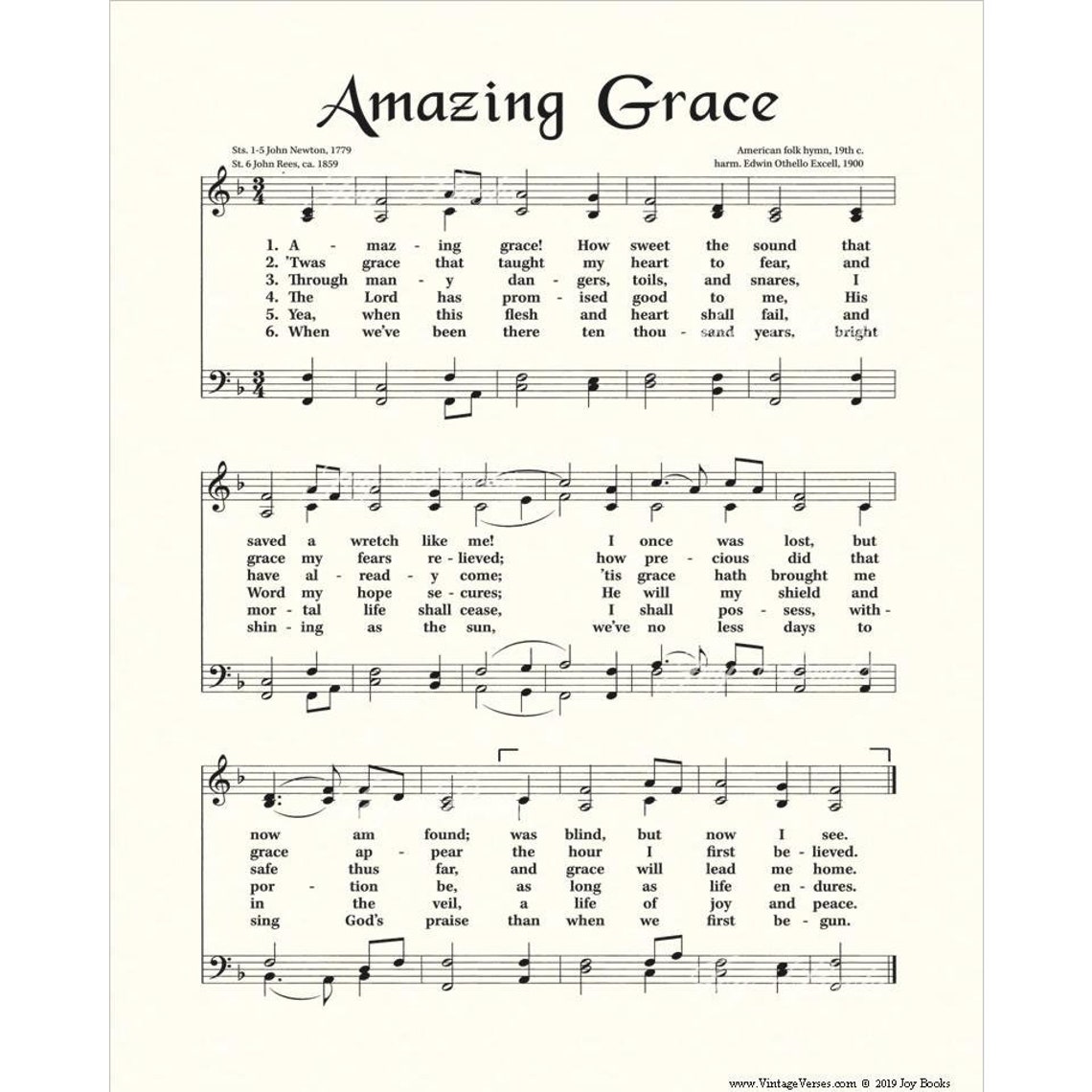 AMAZING GRACE Hymn Art Custom Christian Home Decor Vintage Verses Sheet ...