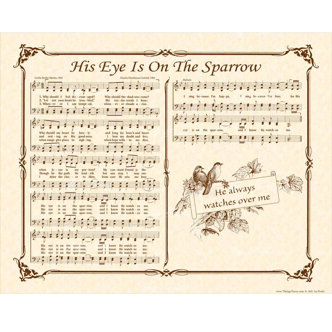 His Eye is on the Sparrow Hymn - Hymn Wall Art - Custom Christian Home ...