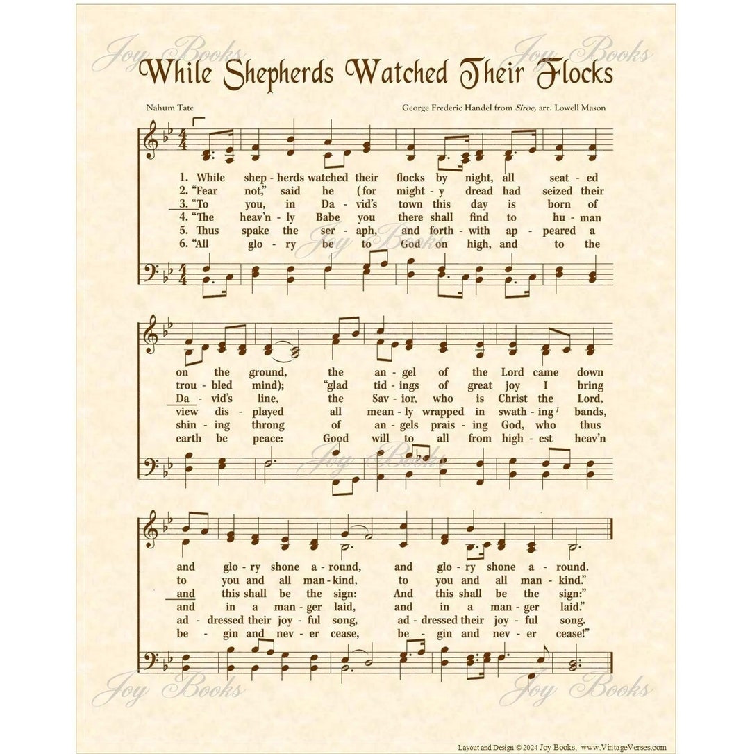 While Shepherds Watched Their Flocks - Christmas Carol Wall Art ...